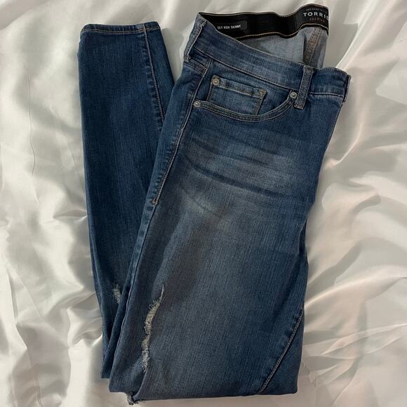 torrid | Jeans | Torrid Premium Distressed Sky High Skinny Blue Denim ...